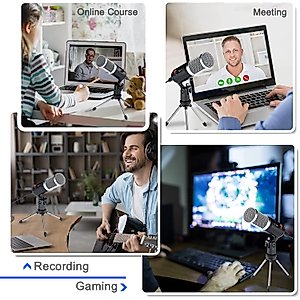 BLOUEFOZ USB Microphone, Computer Podcast Cardioid Condenser PC Mic with Tripod Stand for Recording,Gaming,Compatible with Laptop Desktop Mac & Windows