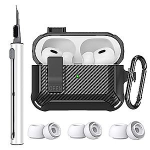 for AirPods Pro 2nd/1st Generation Case Cover with Cleaner kit &3 Pairs Replacement Ear Tips with Noise Reduction Hole(S/M/L),with Secure Lock Protective for Apple AirPods Pro 2022/2019 Charging Case