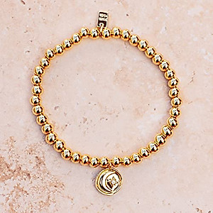 Pura Vida Bracelet Gold Moon Metal Charm Bracelet - Beaded Bracelet with Stretchable Cord, String Bracelet for Women - Stackable Bracelets for Teen Girls, Handmade Bracelets for Teens - One Size