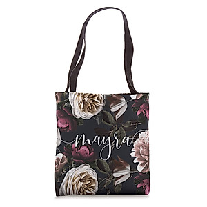 Mayra - Elegant Floral Rose & Peony Personalized Name Tote Bag