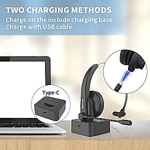 Mcctiki Bluetooth Headset, Wireless Headset with Microphone Noise Cancelling and MIC Mute, Bluetooth Headphones with Charging Base for Trucker