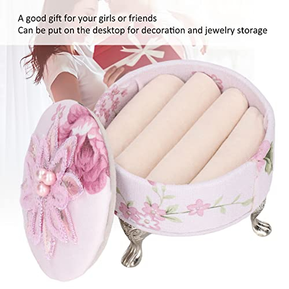 Agatige Baby Toys Jewelry Storage Box, Openable Cover Lace Flower Soft Cloth Kids Jewelry Box for Home Decoration