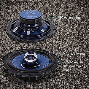 Pyle 6.5" Three-Way Sound Speaker System - 180 W RMS/360W Power Handling w/ 4 Ohm Impedance and 3/4'' Piezo Tweeter for Car Component Stereo, Round Shaped Pro Full Range Triaxial Loud Audio -PL63BL,Blue