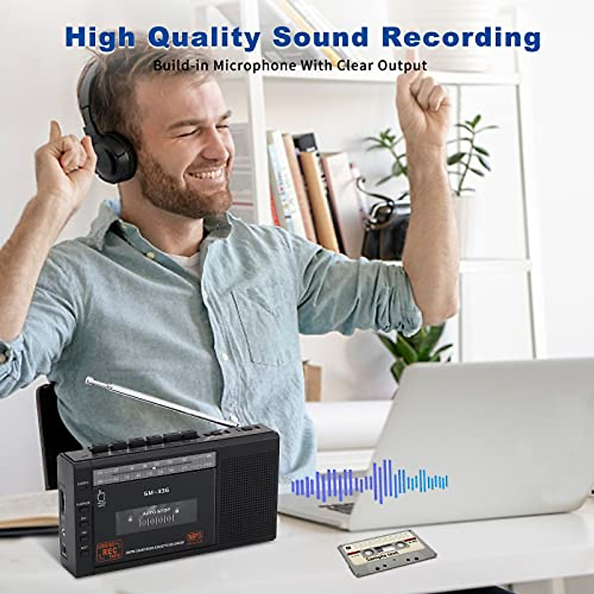 Portable Cassette Player and Recorder , Cassette Tape to MP3 Digital Converter with AM FM Radio, Support USB and Micro SD Card , Loud Speaker and Microphone Powered by AC and AA Battery