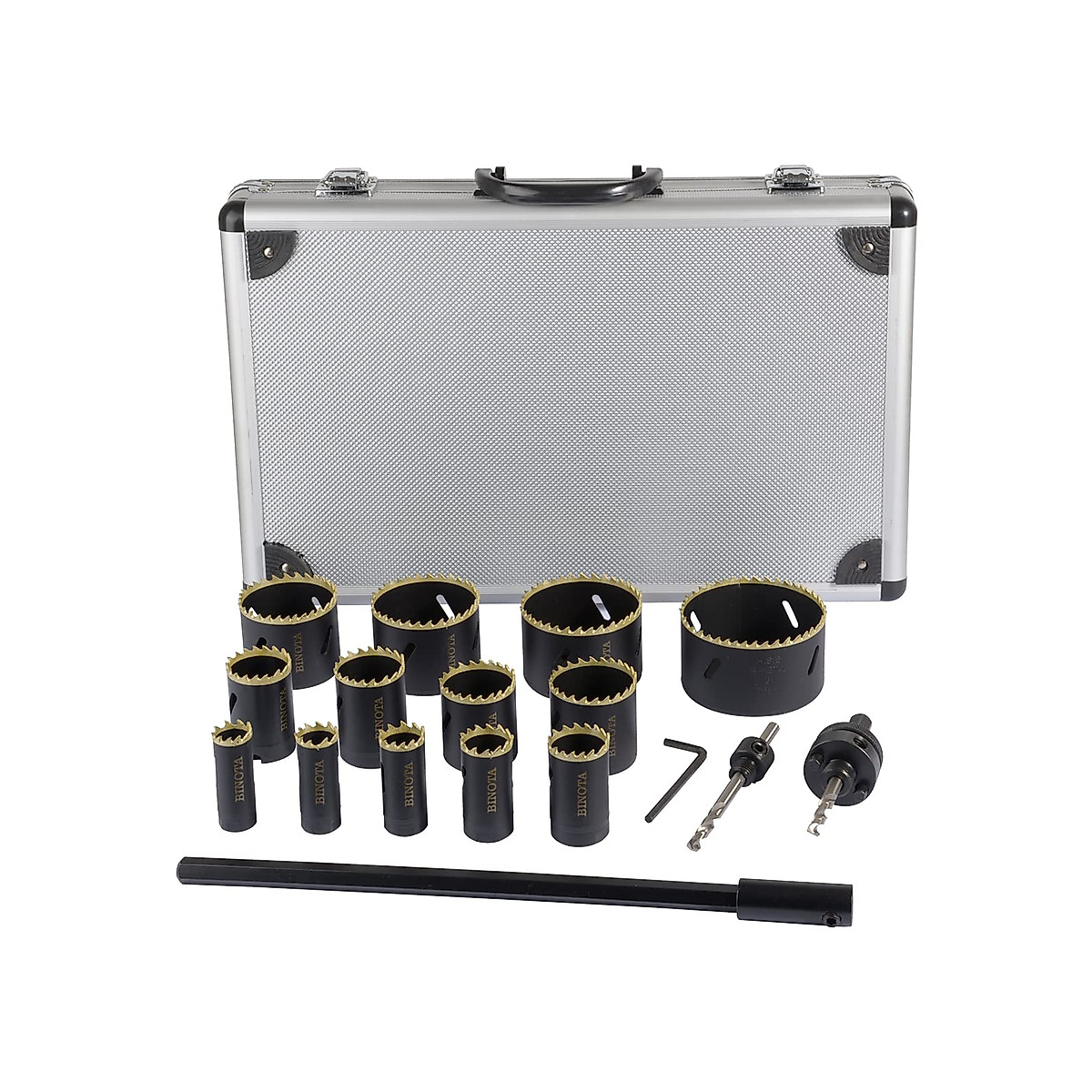 BINOTA M42 Bi-Metal Hole Saw, Set 17PC for Metal, Wood, Plywood, PVC, Gypsum, Composite, Stainless Steel Plate, Kit 19-76mm