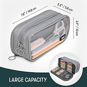 ZIPIT Half & Half Pencil Case | Large Capacity Pencil Pouch | Pencil Bag for School, College and Office (Grey)
