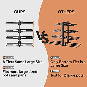 Pots and Pans Organizer, 8 Tier Pan Organizer Rack for Cabinet,Heavy Duty Pot and Pan Organizer for Under Cabinet, Adjustable Pan Lid Holder for Kitchen Pantry to Store Dutch Ovens, Cast-Iron Pans