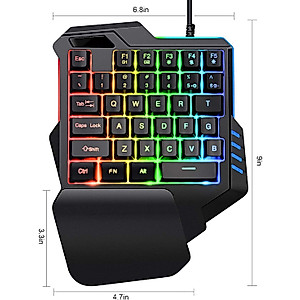 Gaming Keypad, RGB One Handed Gaming Keyboard, Ergonomic Gaming Keyboard with Hand Rest, Single Hand Keyboard with 35 keys Colorful Backlit