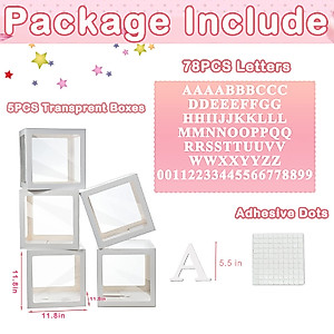 Baby Boxes with Letters, 5 Transparent Baby Shower Balloon Boxes with 78 Letters & Numbers for Gender Reveal Decorations Birthday Wedding Party Grad Backdrop Bridal Shower, White