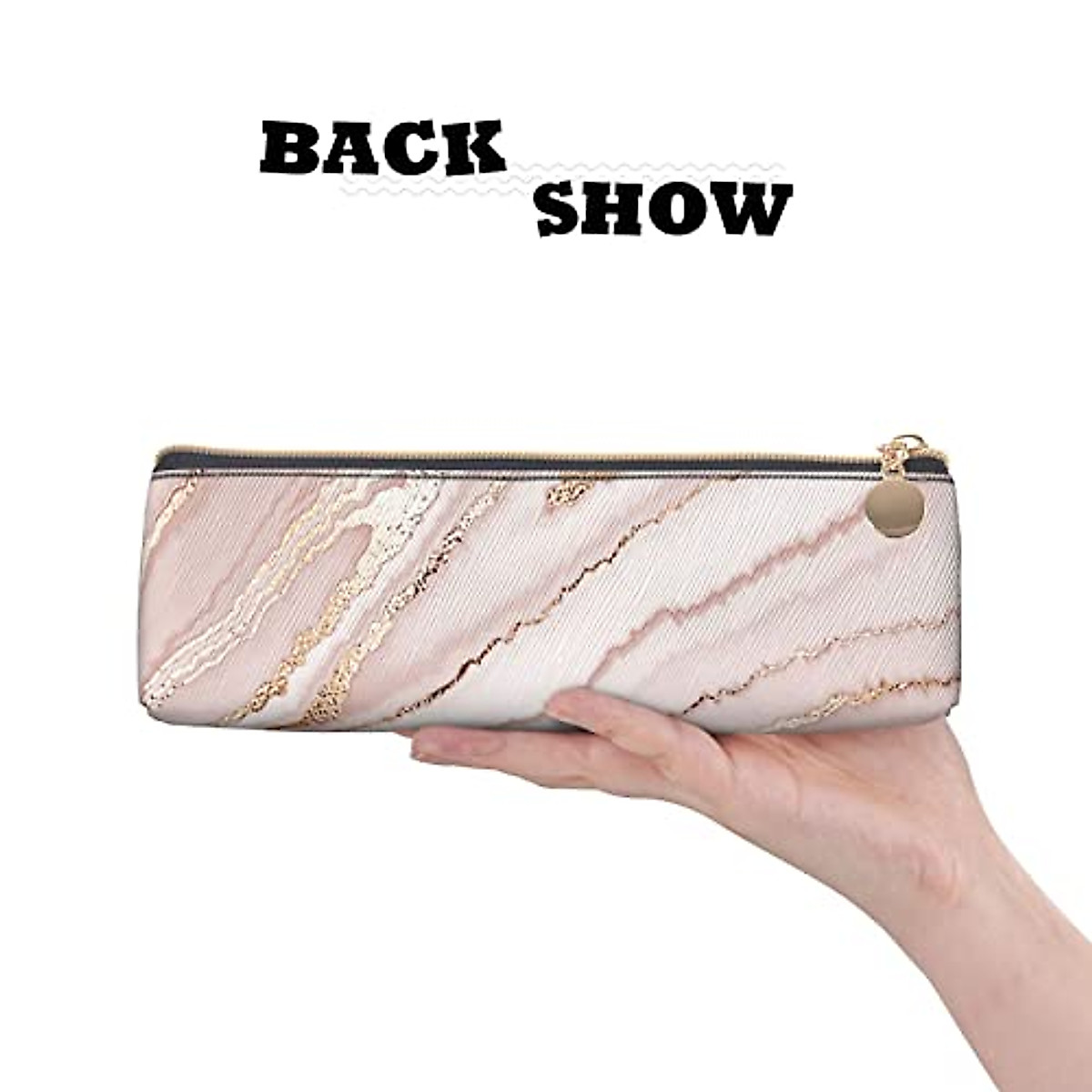 Pink Rose Gold Marble Pencil Case Women Pen Pouch Simple Carrying Box for Adult With Smooth Zipper Durable Lightweight for Office Organizer Storage Bag