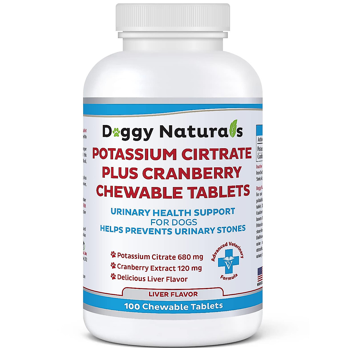 Potassium Citrate Plus Cranberry Supplement for Dogs (100 Tablets) - Urinary Tract Support-Helps Deter Formation of Calcium Oxalate Stones - Deters Bladder & Kidney Stones (Made in U.S.A)