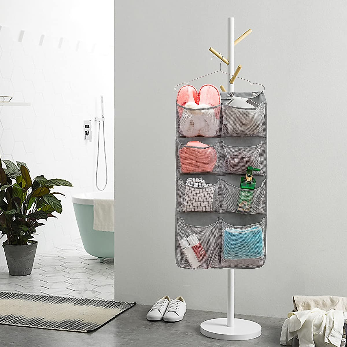 ANZORG Dual-Sided Hanging Closet Organizer Bra Underwear Socks Stocking Clothes Storage Bag with 16 Large Pockets (MESH POCKETS)