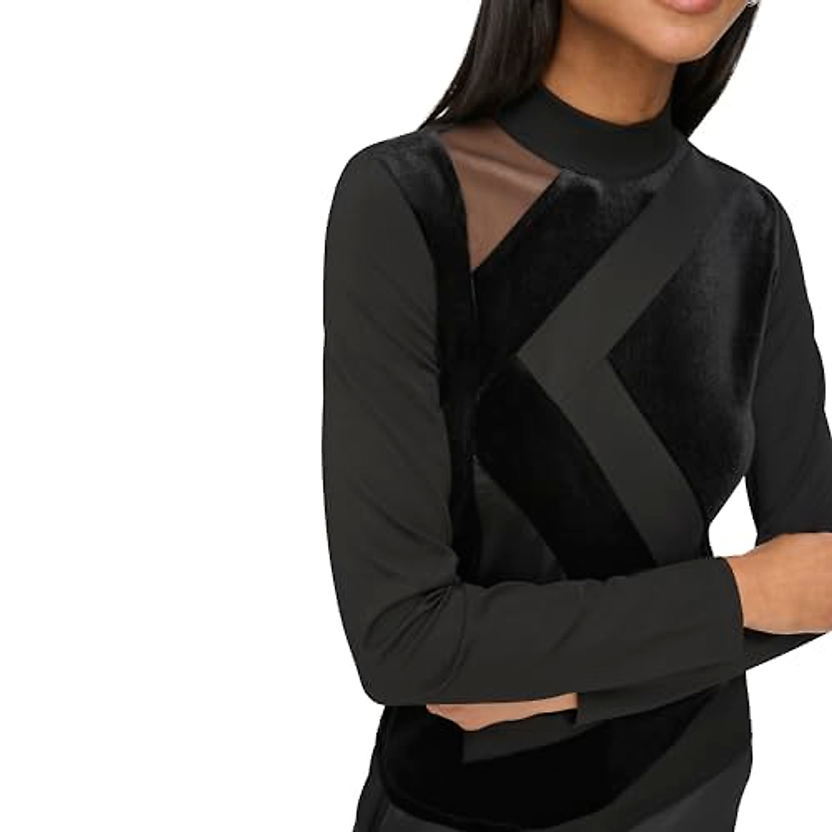 Karl Lagerfeld Paris Women's Logo Stretch Long Sleeve Top, Black