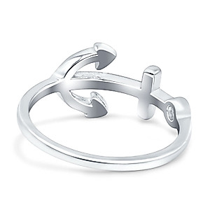 Blue Apple Co. Size-08 Anchor Band Rhodium Plated Statement Fashion Thumb Ring 925 Sterling Silver