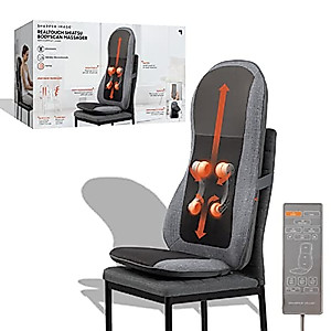 Sharper Image Smartsense Shiatsu Realtouch Massaging Chair Pad with Extra Cushion, Soothing Heat, 4 Deep Kneading Gel Nodes, Pain Relief for Neck, Back, Shoulders, Lumbar, Pressure Points Body Scan