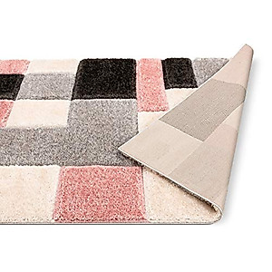 Well Woven San Francisco Escondido Blush Modern Geometric 3D Textured Thick and Soft Shag 3'11" x 5'3" Area Rug