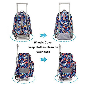 Tilami Rolling Backpack 18 inch Double Handle Wheeled Laptop Boys Girls Travel School Children Luggage Toddler Trip, Shark