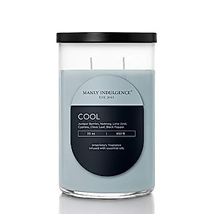 Manly Indulgence Cool Scented Jar Candle, Contemporary Collection, 2 Wick, Blue, 22 oz - Up to 120 Hours Burn