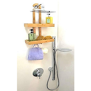 Shower Rack Bathroom Shower Organizer | Bamboo Hanging Shower Caddy | Shower Organizers | Shower Holder for Shampoo and Soap | Over The Shower Head Rust Proof Shower Storage Hanging | Shower Holder
