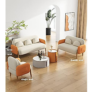 Sofa Couch Solid Wood Frame Breathable Flannelette Fabric Sofa Couch Modern Living Room Sofa with Throw Pillows Comfortable High Rebound Sponge Cushions for Living Room Bedroom Office