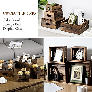 MyGift Burnt Wood Cupcake Stand, Nesting Cake Stand, Appetizer and Dessert Riser, Wooden Crate Style Storage Organizer, Set of 4