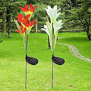 Winterworm Orange Solar 4 LED Lily Flower Light Outdoor Garden Lawn Color Changing Lamp