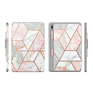 i-Blason Cosmo Case for Samsung Galaxy Tab S7 FE 12.4" 2021 Release Only, Full-Body Trifold with Built-in Screen Protector Protective Smart Cover with Auto Sleep/Wake & Pencil Holder (Marble)