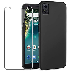 YJROP for ZTE Avid 589 Case with Tempered Glass Screen Protector Slim Full-Body Silicone Bumpers Anti-Scratch Shockproof Protective Phone Case Cover for ZTE Avid 589 /Z5158 (Black)