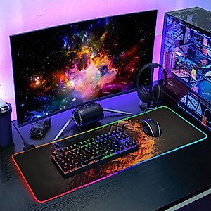 FOLIOSA RGB Gaming Mouse Pad (Art Basketball), Large Gaming Desk Mat with Multiple Light Modes Anti Slip Rubber Base for Gamer 2 Size