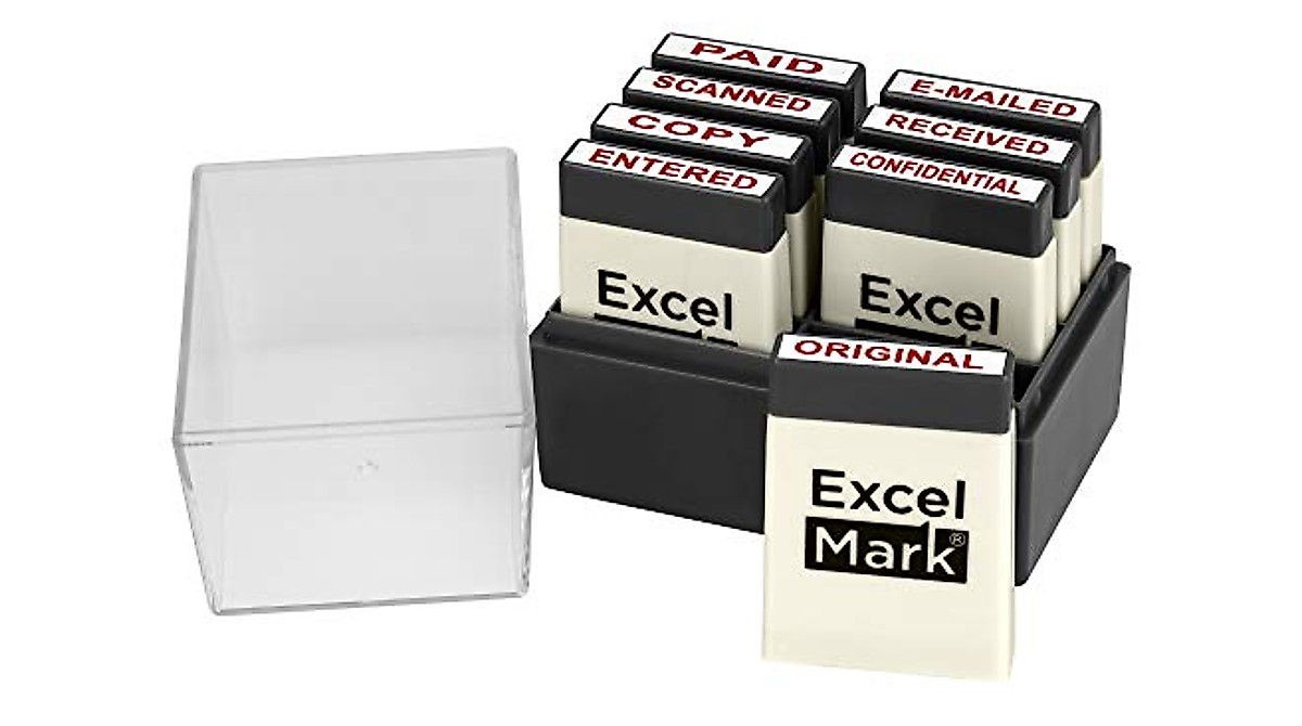 ExcelMark Mini Office Stamp Set with Red Ink