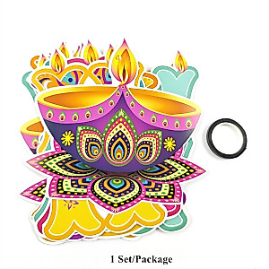 KYMY Happy Diwali Hanging Banner, Deepavali Rangoli Themed Hanging Pennants Wall Sign, Indian Festival of Lights Paper Cards Banner for India Festival Diwali Party Decorations