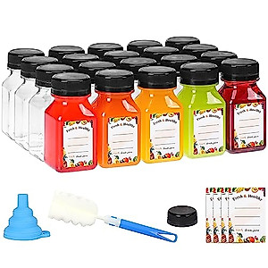 Moretoes 20pcs 4oz Small Juice Bottles Mini Plastic Bottles for Liquids, Empty Ginger Bottles with Caps Reusable Water Containers with Tamper Proof Lids Black for Milk Smoothies and Other Beverages