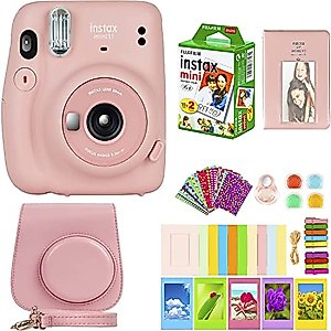 Fujifilm Instax Mini 11 Camera with Fujifilm Instant Mini Film (20 Sheets) Bundle with Deals Number One Accessories Including Carrying Case, Color Filters, Photo Album, Stickers + More (Blush Pink)