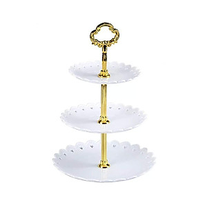 Artliving 3-Tier Plastic Cake Stand-Dessert Stand-Cupcake Stand-Tea Party Serving Platter White Gold