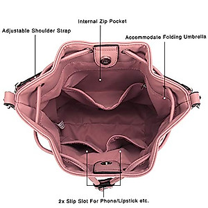 AFKOMST Bucket Bags and Purses For Women Drawstring Hobo and Shoulder Handbags with 2 Detachable Straps