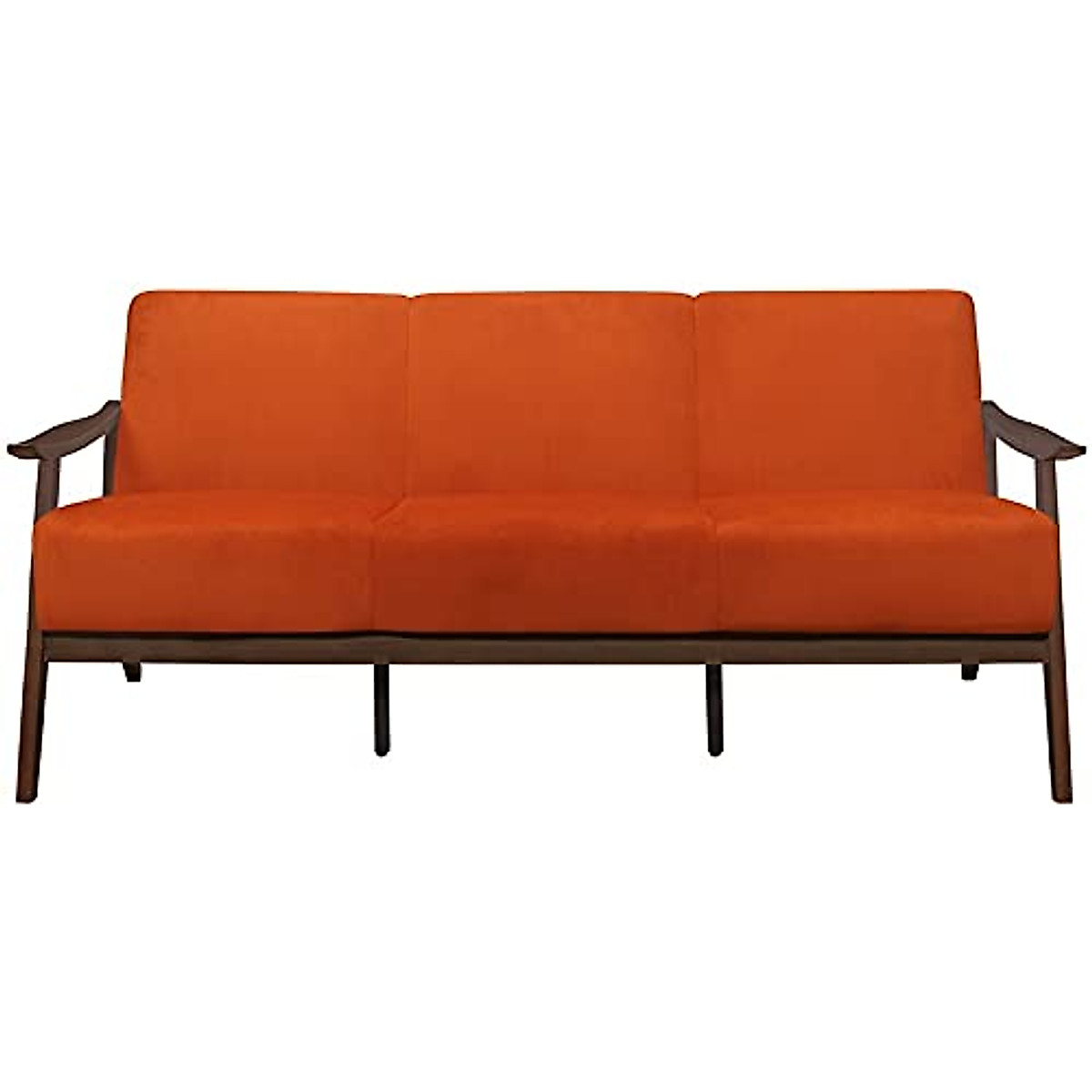 Pemberly Row Mid Century Velvet Sofa, 3 Seater Upholstered Modern Couch for Living Room, Orange