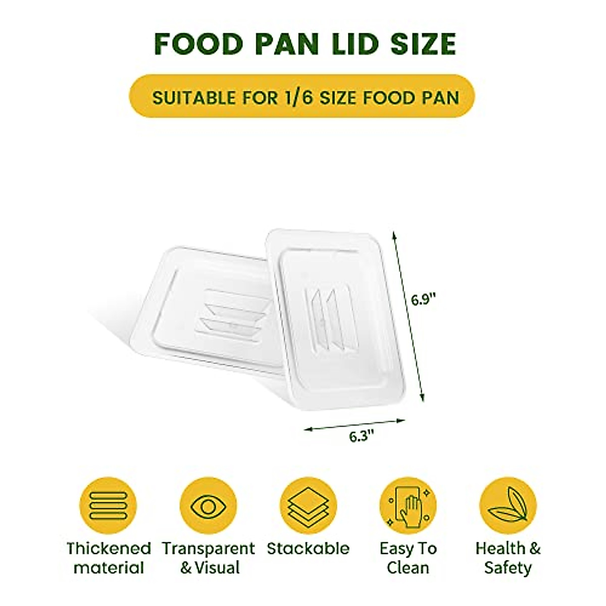 FSUON 6-Pack 1/6 Size Polycarbonate Universal Handled Food Pan Lid, Clear