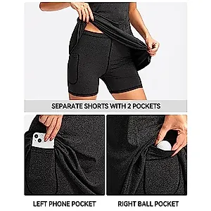 Soothfeel Women's Tennis Golf Dress with Built in Shorts Sleeveless Workout Active Athletic Dress for Women with 4 Pockets (Charcoal, S)