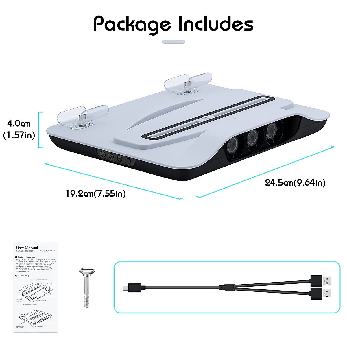 Wigearss Charging Cooling Stand for PS5 Charging Dock with 3 Speed Levels Cooling System for PS5 UHD and Digital Edition Consoles and Controllers - White