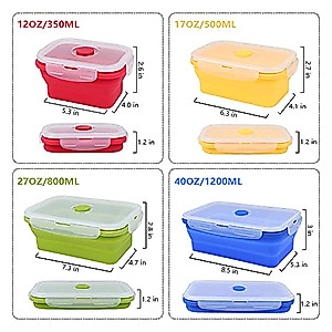 VIGIND Set of 4 Collapsible Foldable Silicone Food Storage Container With BPA Free, Leftover Meal Box With Airtight Plastic Lids For Kitchen, Bento Lunch Boxes-Microwave, Dishwasher and Freezer Safe