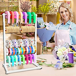 Mannxitzdy 5 Tier Ribbon Holder Organizer Rack, Ribbon Organizer, Ribbon Organizer Storage Ribbon Rack for Craft Room, Flower Store, Cake Shop, White