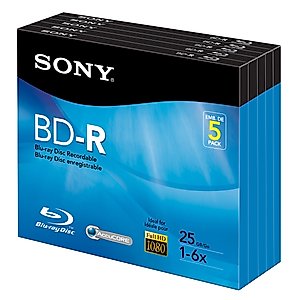 Sony 5BNR25R3H 6x 25GB Recordable Blu-Ray Disc - 5 Pack