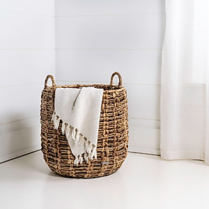 happimess BSK1003A Laurel Bohemian Hand-Woven Abaca Basket with Handles for Storage and Decoration in Bedroom, Living Room, Laundry Room, Entryway, Natural