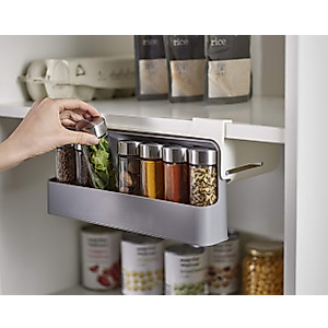 Joseph Joseph CupboardStore Spice Organizer 3M Tape Under-Shelf Pull Out Drawer Storage for Cabinet, One-size, Gray/White & 85177 CupboardStore Plastic Wrap, Foil and Bag Cabinet Organizer - Gray