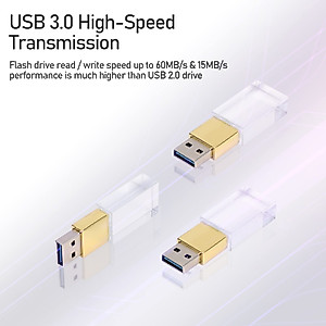 Laak 32GB New Crystal Transparent Rectangle Genuine USB Flash Drive 3.0 Wedding Gift Pendrive (Gold)
