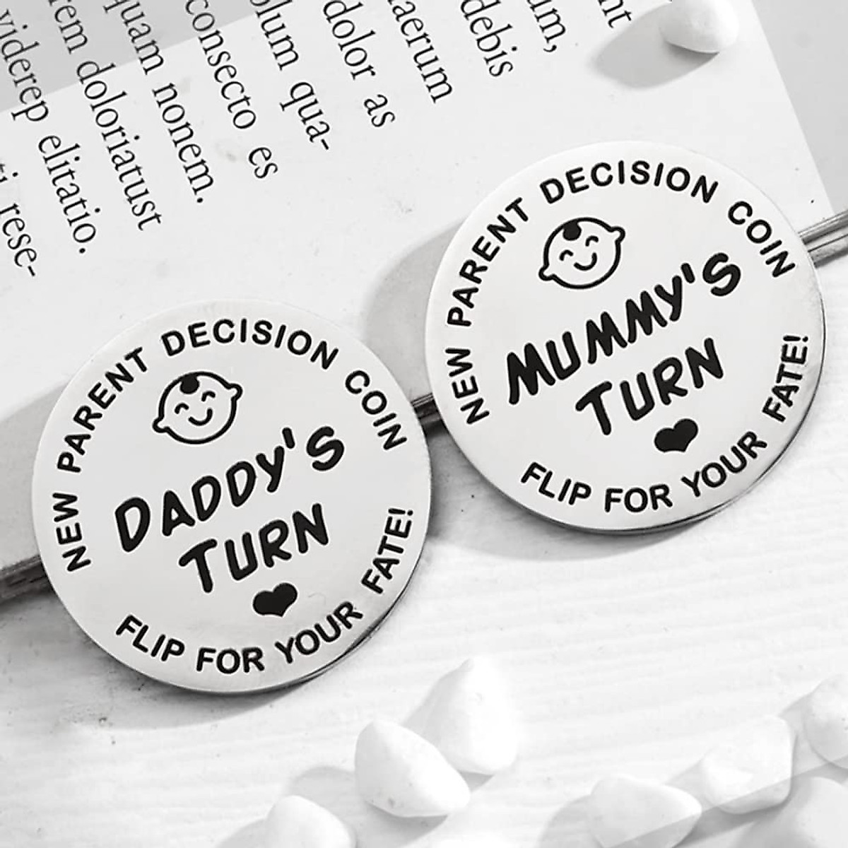 2 Pcs Parent Decision Coin for New Parents, Fun Flip Coin Gold Silver, Mommy's Turn Daddy's Turn Coin, New Baby Shower Gifts, Pregnancy Girls First Time Moms Dads to Be Coin Collecting (Double-Sided)