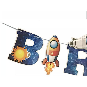 Rocket flying saucer happy birthday garland banner letter astronauts style birthday flag party decoration children spaceship galaxy birthday banner