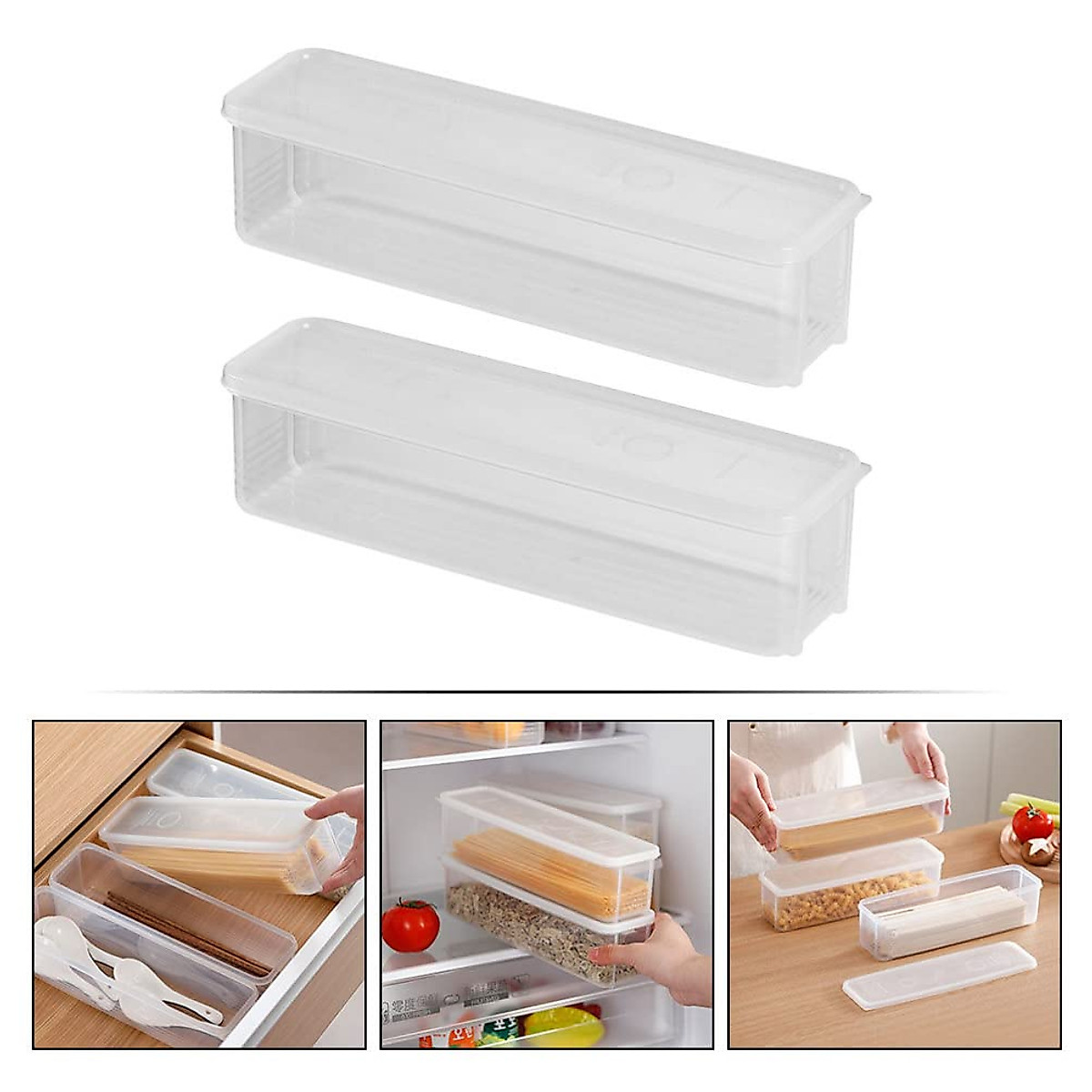 HEMOTON Pasta Holder Container 2pcs Pasta Container Spaghetti Noodle Holder Rectangular Chopstick Storage Box Sealed Noodle Canisters Rectangular Food Box Spaghetti Keeper Box with Cover
