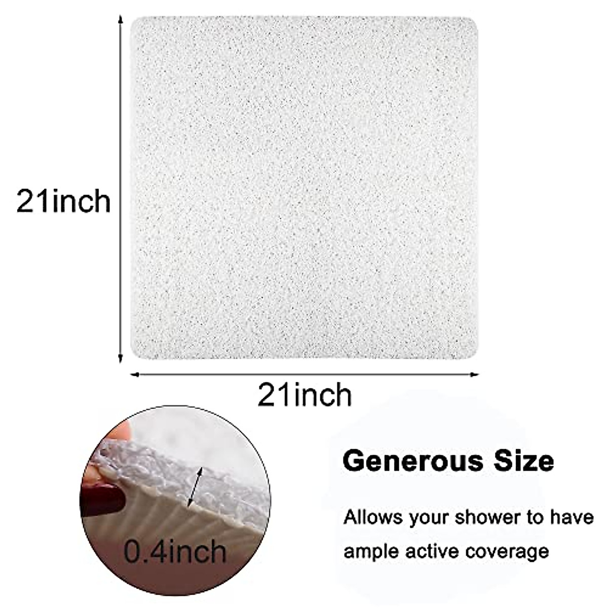 Leotruny PVC Non Slip Square Shower Mat 21 x 21 Inches Shower Floor Mat for Bathroom Textured Surface (C03-White, 21''X21'')