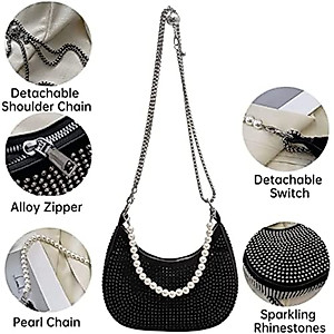 Pearl Purse for Women Sparkle Rhinestone Pearl Bag Evening Handbag Crossbody Bags Bling Shoulder Bags Tote Bag (Black)